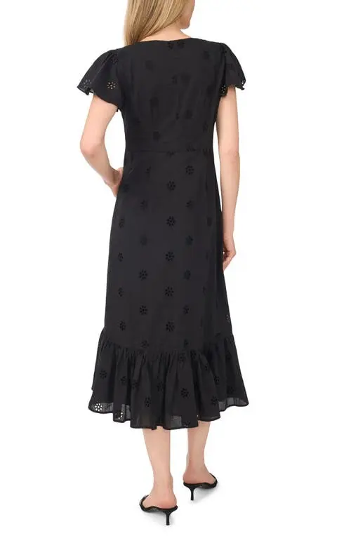 CECE DUPRAZ Eyelet Flutter Sleeve Button Down Midi Dress