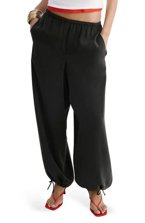 Mango Elastic Waist Baggy Wide Leg Pants - Black