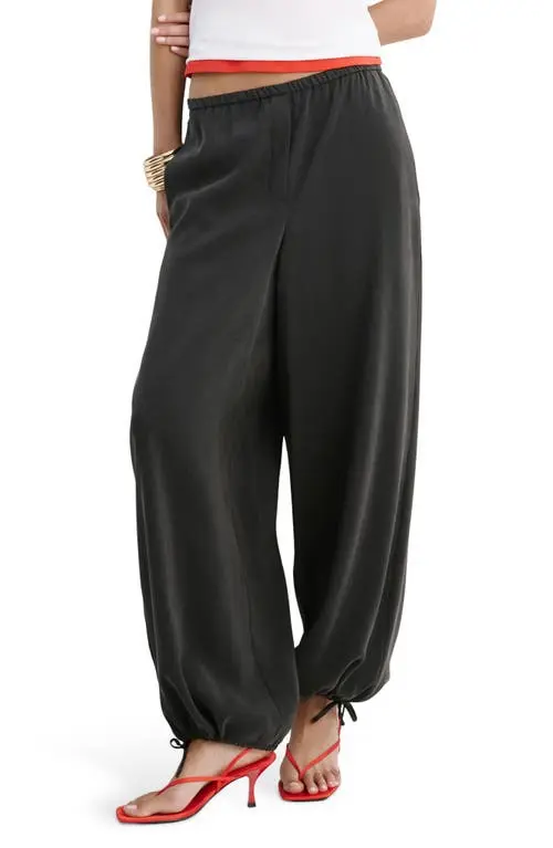 Mango Elastic Waist Baggy Wide Leg Pants - Black
