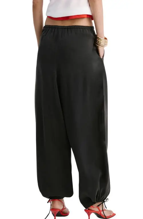 Mango Elastic Waist Baggy Wide Leg Pants - Black