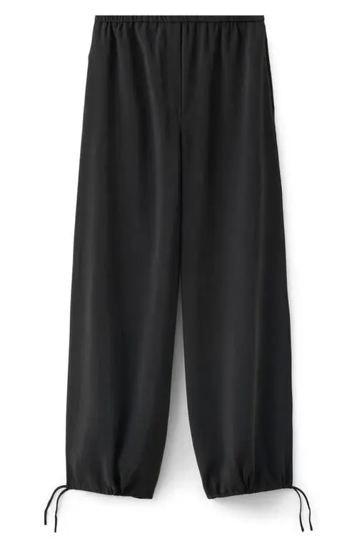 Mango Elastic Waist Baggy Wide Leg Pants - Black