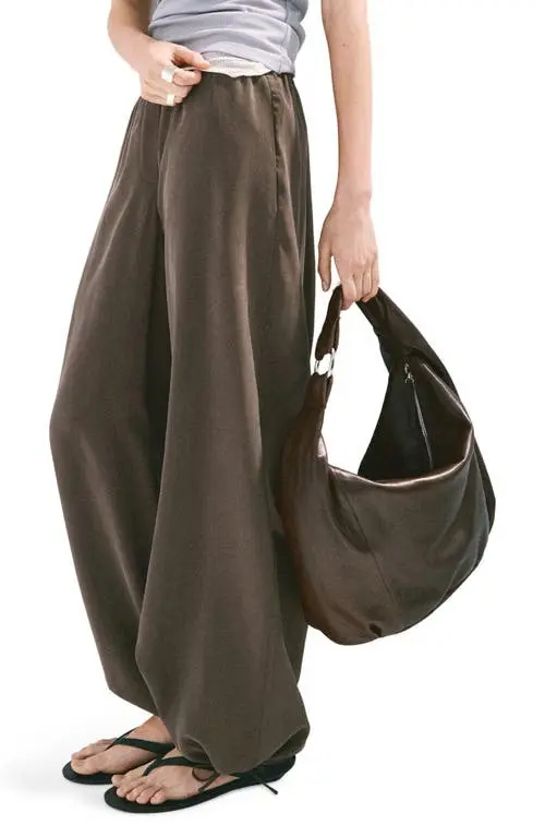 Mango Elastic Waist Baggy Wide Leg Pants - Chocolate