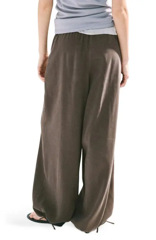 Mango Elastic Waist Baggy Wide Leg Pants - Chocolate