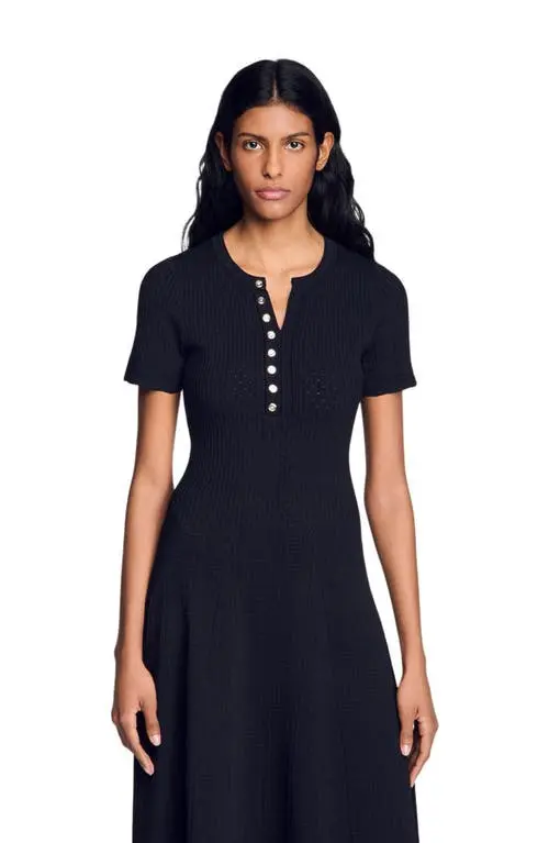 Sandro Ribbed Knit Maxi Dress