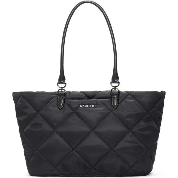 Mz Wallace Medium Madison East/west Quilted Nylon Tote - Black