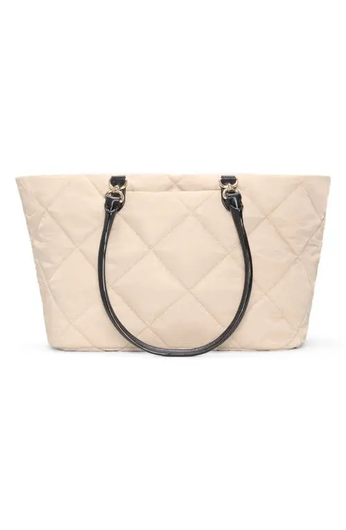 Mz Wallace Medium Madison East/west Quilted Nylon Tote - Buff/black