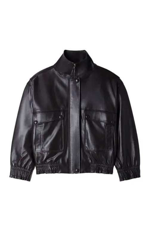 Sandro Standing Collar Leather Jacket