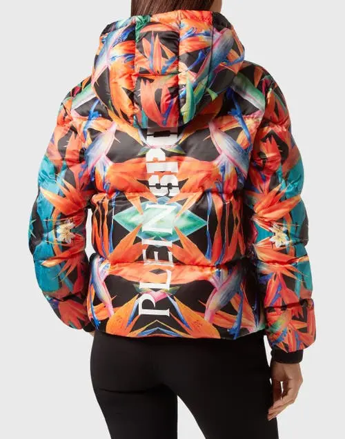 PLEIN SPORT Nylon Puffer Jacket Flowers