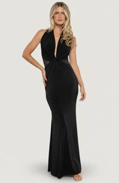 BALTIC BØRN Roma Deep V Halter Gown - Black