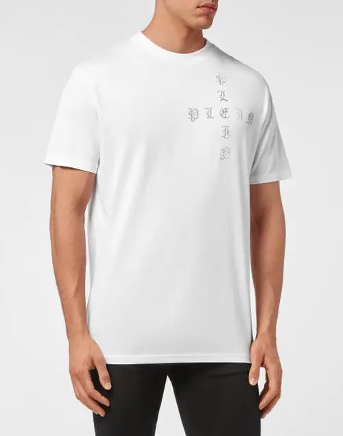 Philipp Plein T-shirt Round Neck Ss Gothic Plein With Crystals - White/crystal