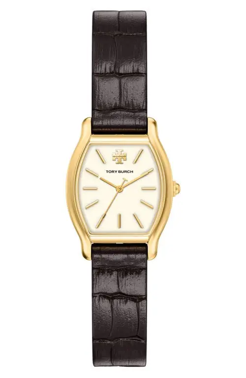 Tory Burch Eleanor Curve Faux Leather Strap Watch - Brown