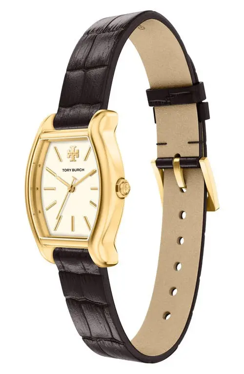 Tory Burch Eleanor Curve Faux Leather Strap Watch