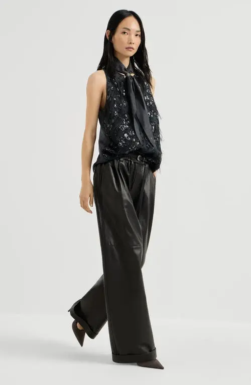 Brunello Cucinelli Nappa Leather Baggy Trousers