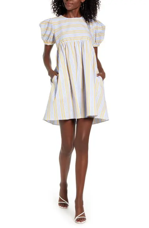 English Factory Stripe Puff Sleeve Dress - Multi
