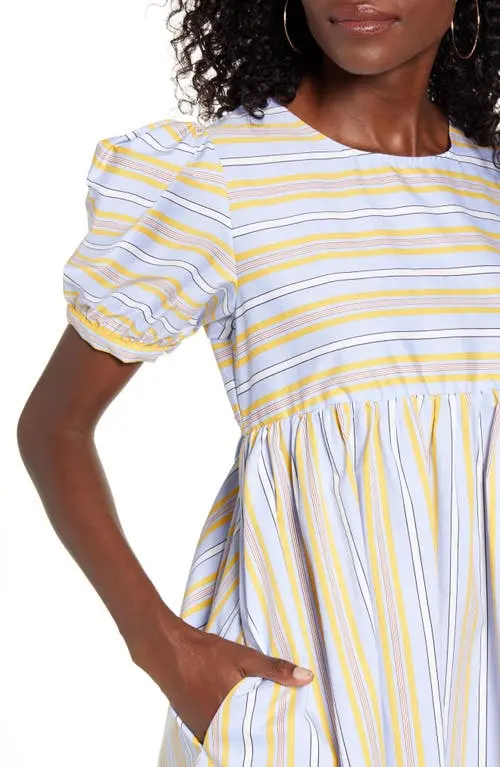 English Factory Stripe Puff Sleeve Dress