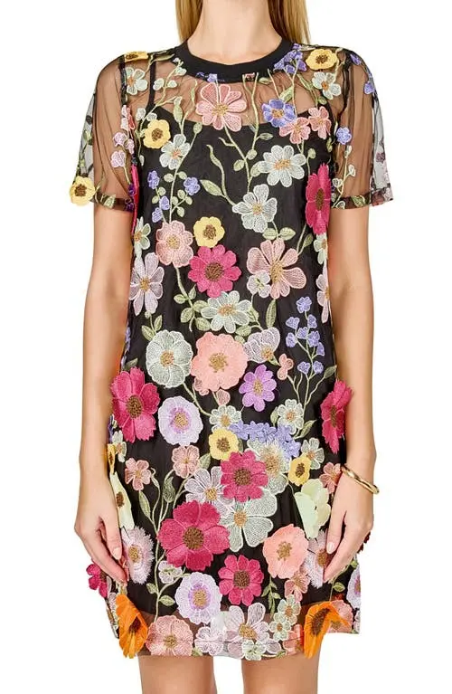 Endless Rose Floral Appliqué Shift Dress
