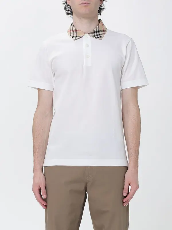 Burberry Short-sleeved Cotton Polo Shirt With Contrast Tipping - White