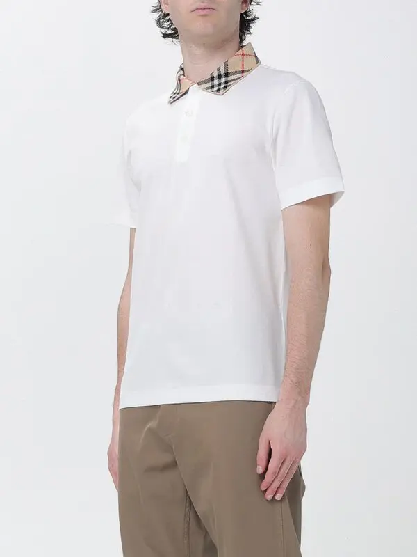 Burberry Short-sleeved Cotton Polo Shirt With Contrast Tipping - White