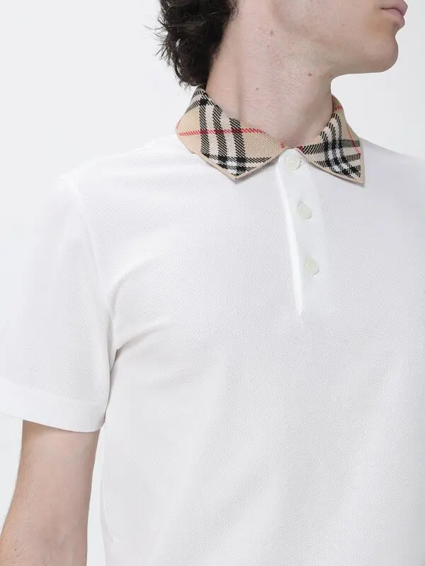 Burberry Short-sleeved Cotton Polo Shirt With Contrast Tipping - White