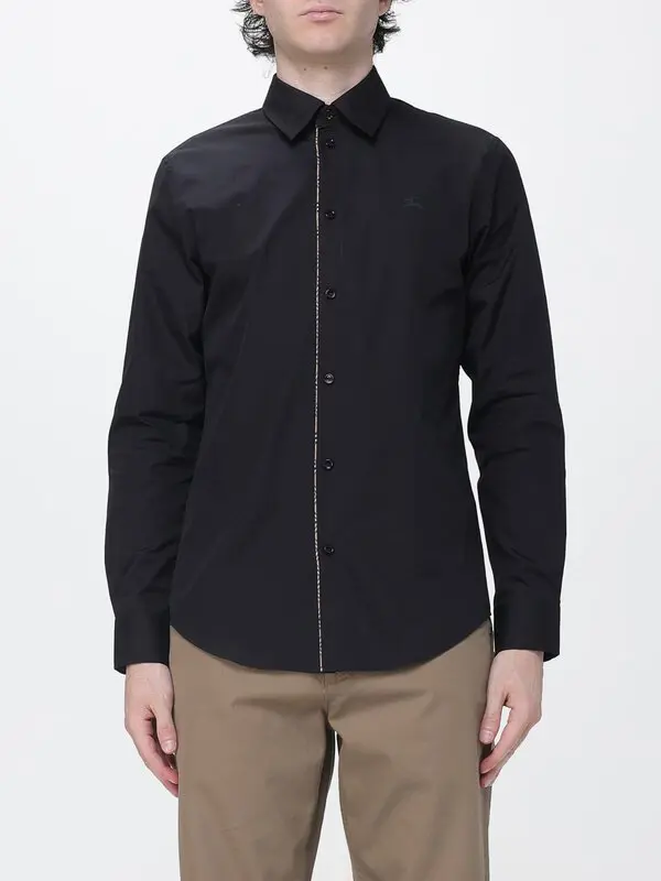 Burberry Slim Fit Cotton Shirt With French Collar And Embroidered Ekd Logo - Black
