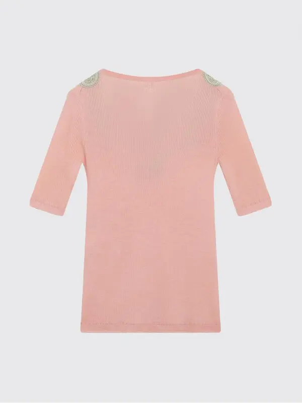 Chloé Slim Fit Ribbed Wool V-neck Top With Embroidery