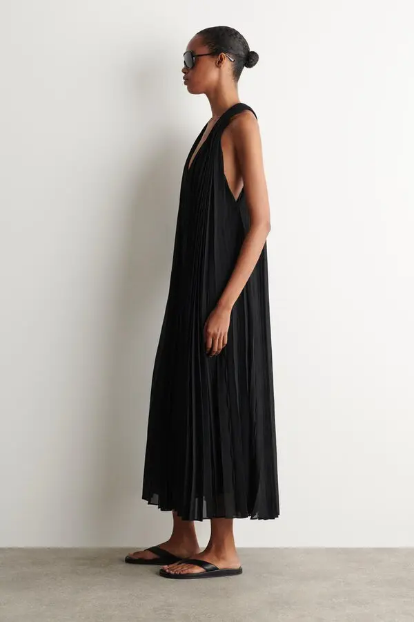Cos Tie-detail Pleated Georgette Maxi Dress