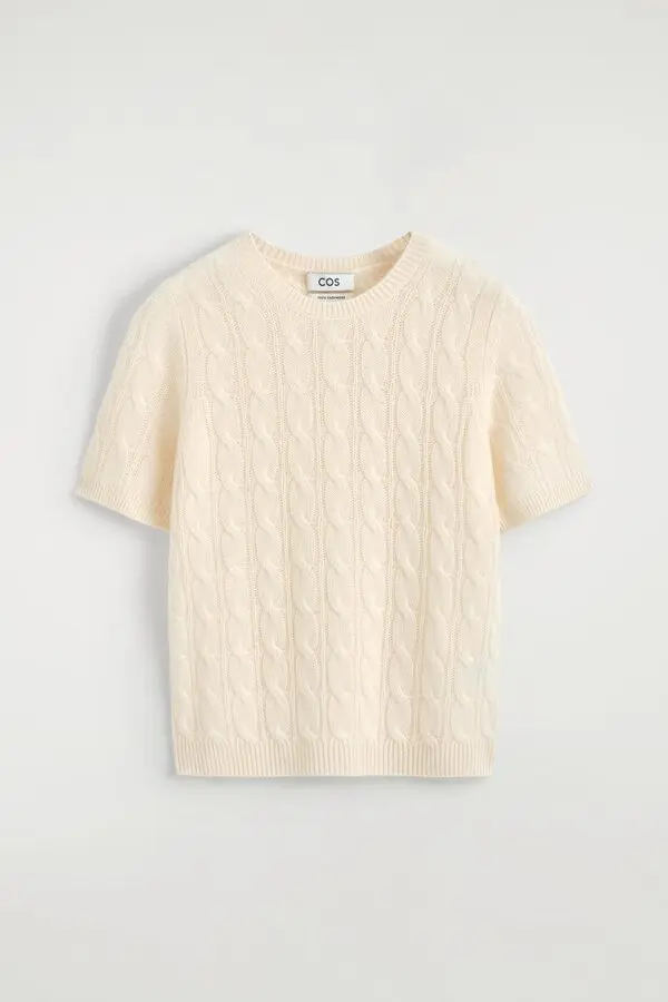 Cos Cable-knit Cashmere T-shirt - White