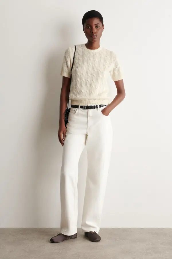 Cos Cable-knit Cashmere T-shirt - White