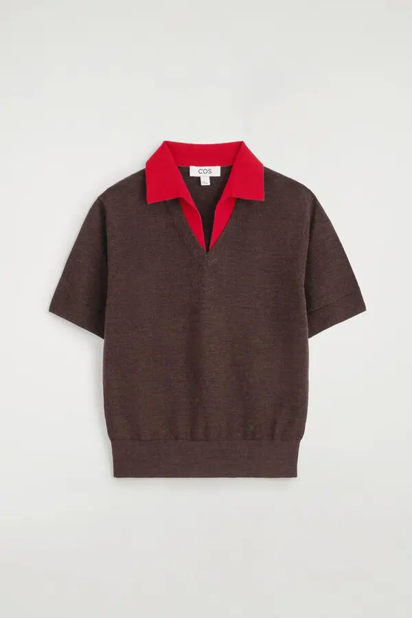 Cos Merino Wool Layered Polo Shirt - Brown