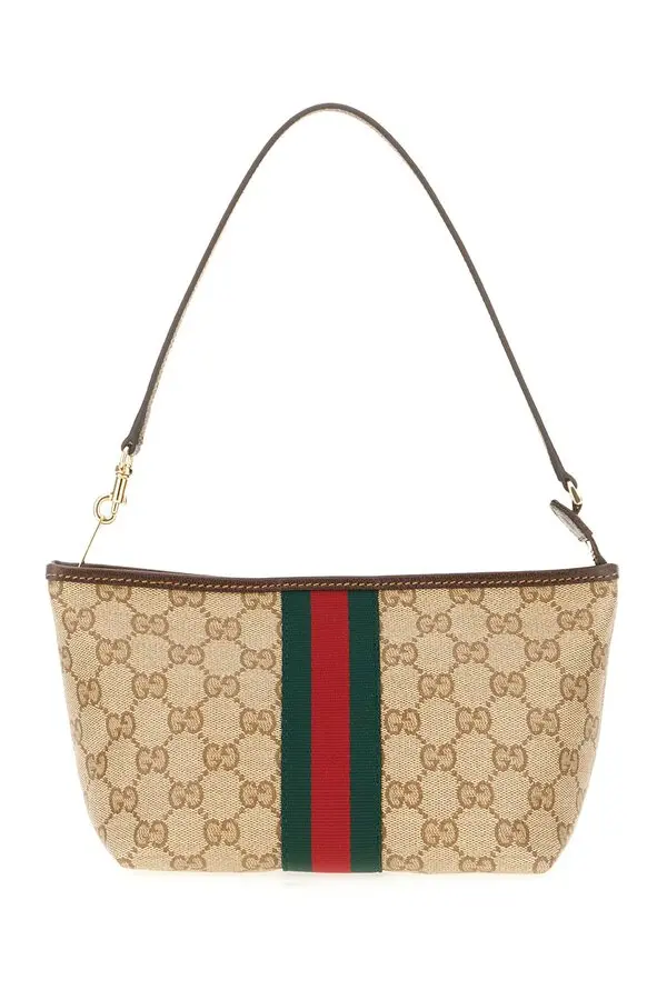 Gucci Monogrammed Canvas Shoulder Bag With Web Stripe - Multicolor