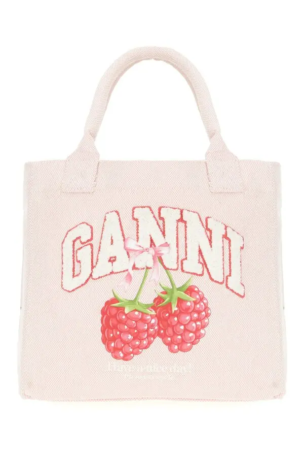 GANNI Canvas Top Handle Bag With Raspberry Print - Multicolor