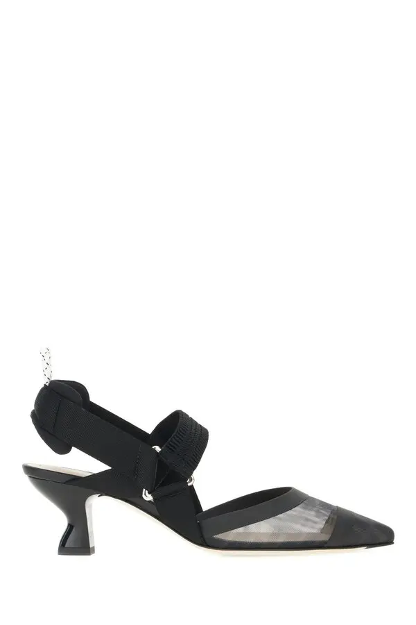 Fendi Black Mesh Slingback Pumps - Multicolor