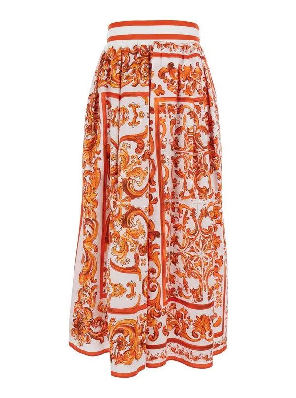 Dolce & Gabbana Cotton Midi Skirt With Majolica Print - Multicolor
