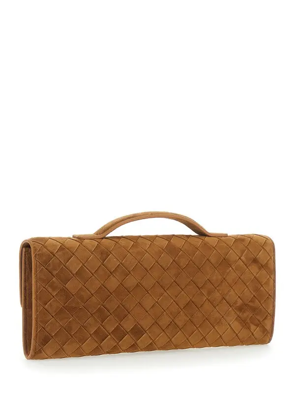 Bottega Veneta Andiamo Suede Clutch With Handle - Brown