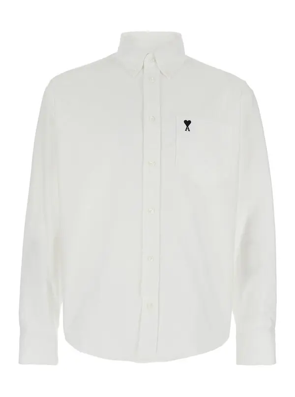 AMI Paris Shirt With Logo On The Front In Cotton - White