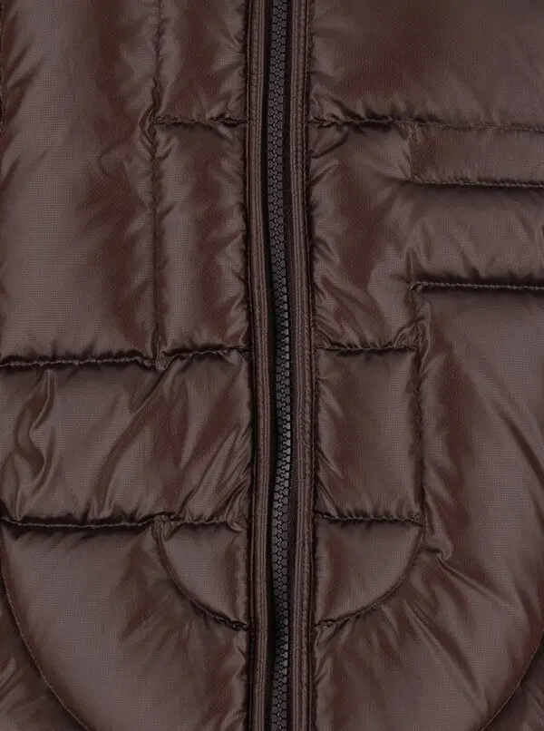 Casablanca Brown Down Jacket With High Collar And Monogram Design In Tech Fabric