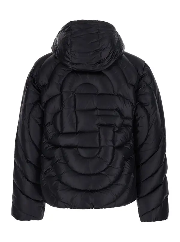 Casablanca Black Down Jacket With Fixed Hood And Monogram Design In Tech Fabric For