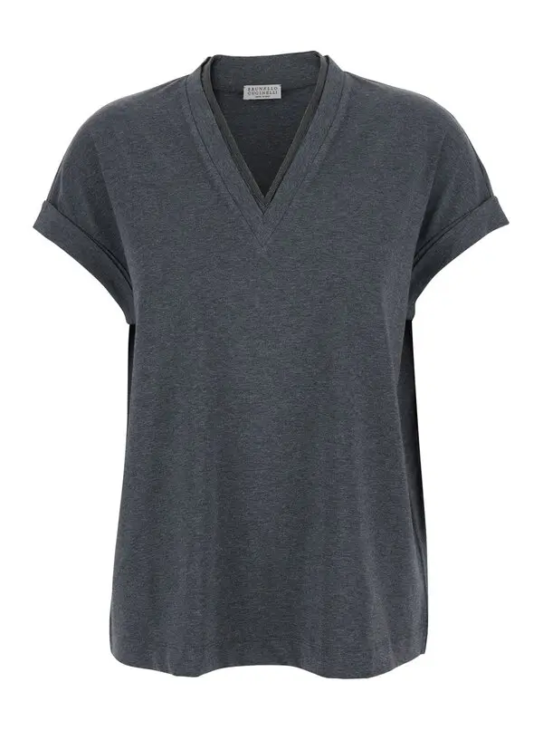 Brunello Cucinelli Monile Detail Cotton T-shirt - Gray