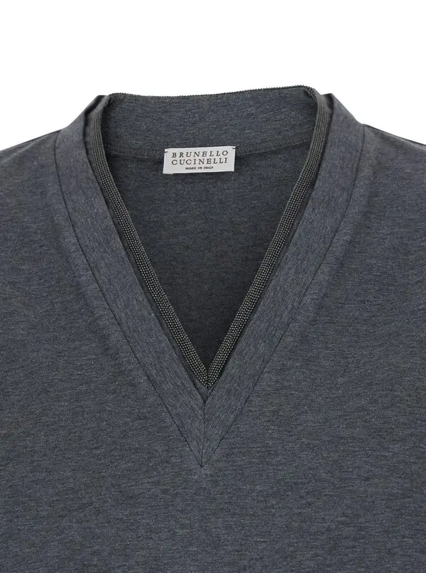 Brunello Cucinelli Monile Detail Cotton T-shirt - Gray