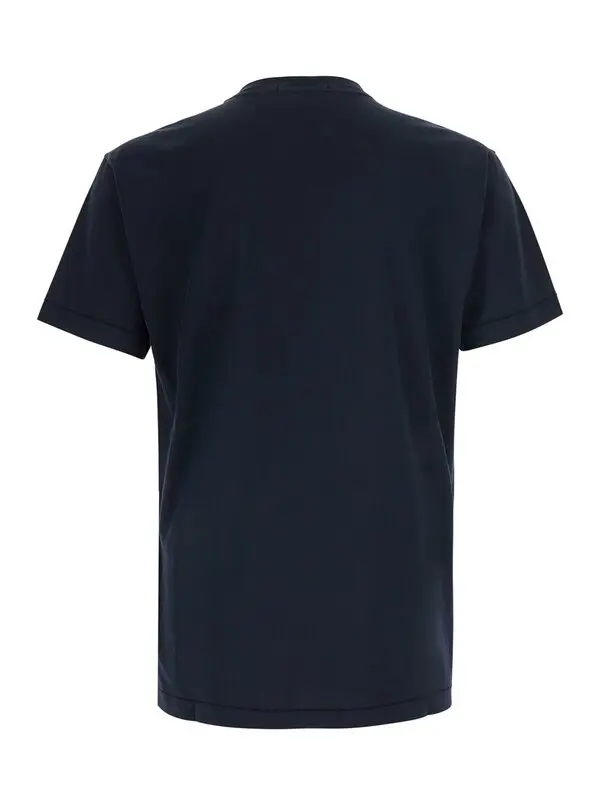 Stone Island Blue Crew Neck T-shirt With Logo Patch On The Front In Cotton For