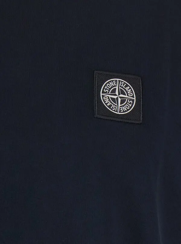Stone Island Blue Crew Neck T-shirt With Logo Patch On The Front In Cotton For