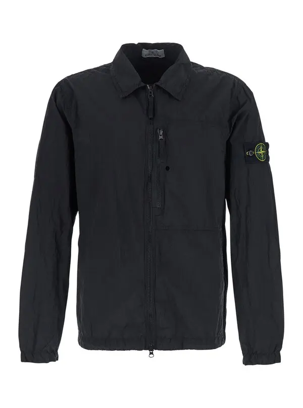Stone Island Metal Nylon Shirt With Collar And Long Sleeves, Tech Fabric, Black - Multicolor