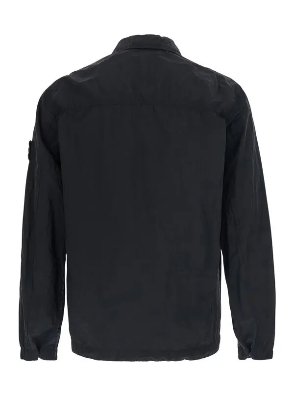 Stone Island Metal Nylon Shirt With Collar And Long Sleeves, Tech Fabric, Black - Multicolor