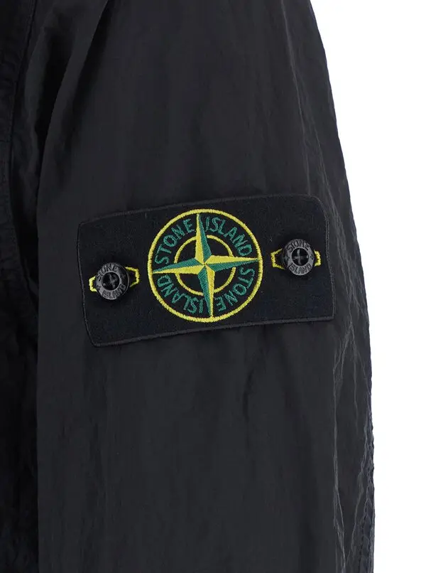 Stone Island Metal Nylon Shirt With Collar And Long Sleeves, Tech Fabric, Black - Multicolor