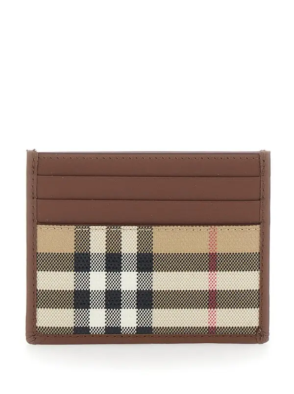 Burberry Beige Cardholder With Check All-over Motif In Cotton For - Multicolor