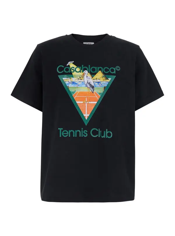Casablanca Black Crew Neck T-shirt With Logo Print On The Front In Cotton - Multicolor