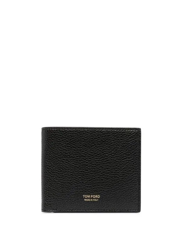 TOM FORD Black Leather Bi-fold Wallet With Gold Embossed Logo For - Multicolor