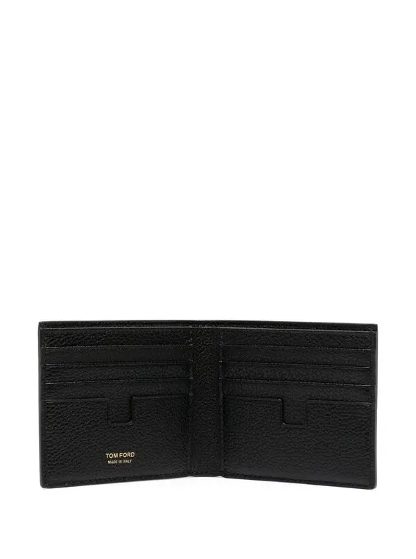 TOM FORD Black Leather Bi-fold Wallet With Gold Embossed Logo For