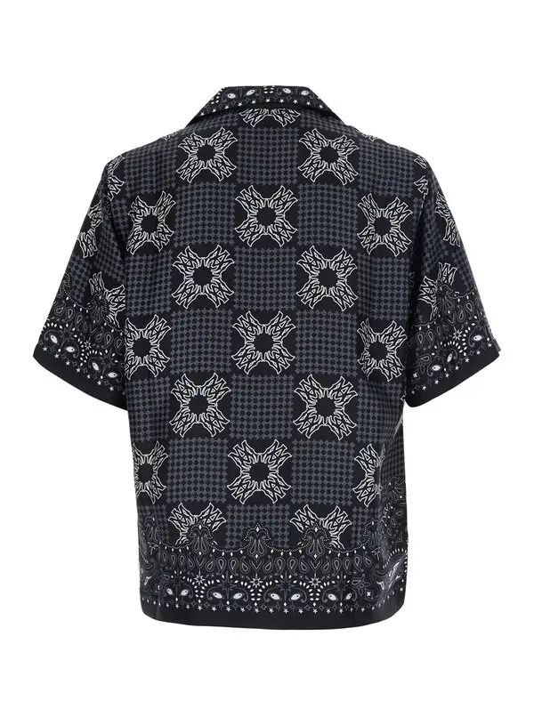 Amiri Bowling Shirt With Cuban Collar And All-over Geometric Print In Silk For - Black