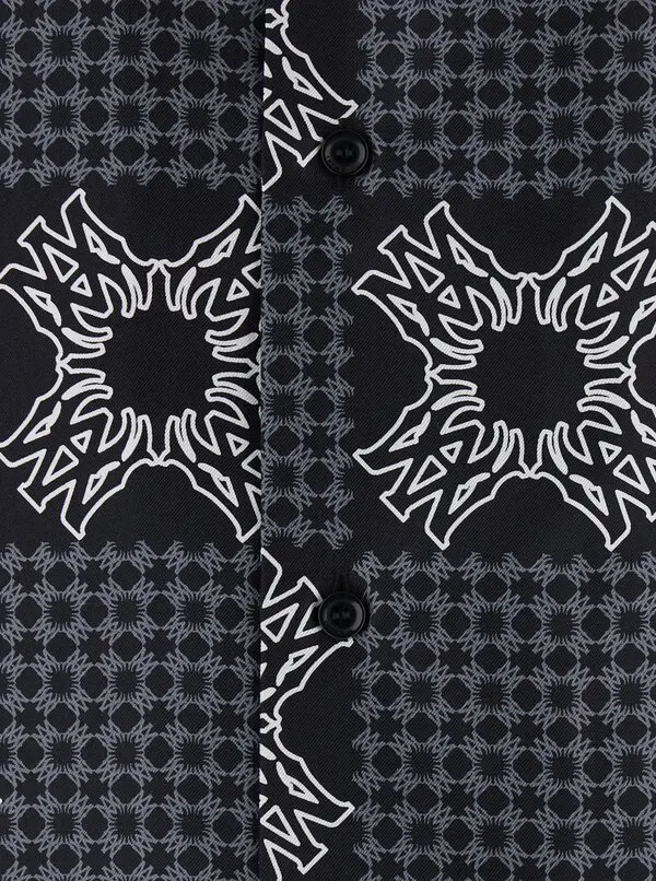 Amiri Bowling Shirt With Cuban Collar And All-over Geometric Print In Silk For - Black